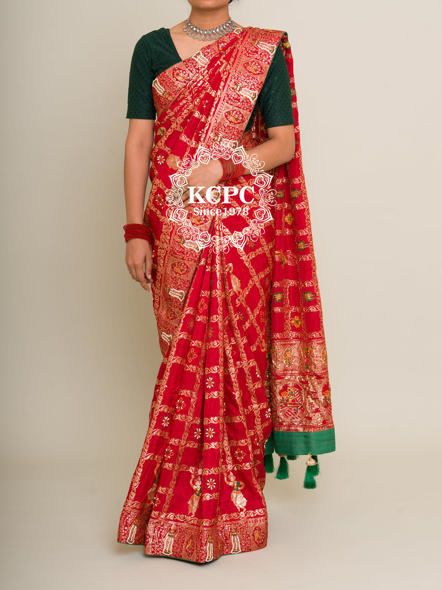 Designer KCPC Rajwadi style Gharchola Bandhej Sarees with dabka and gu ...