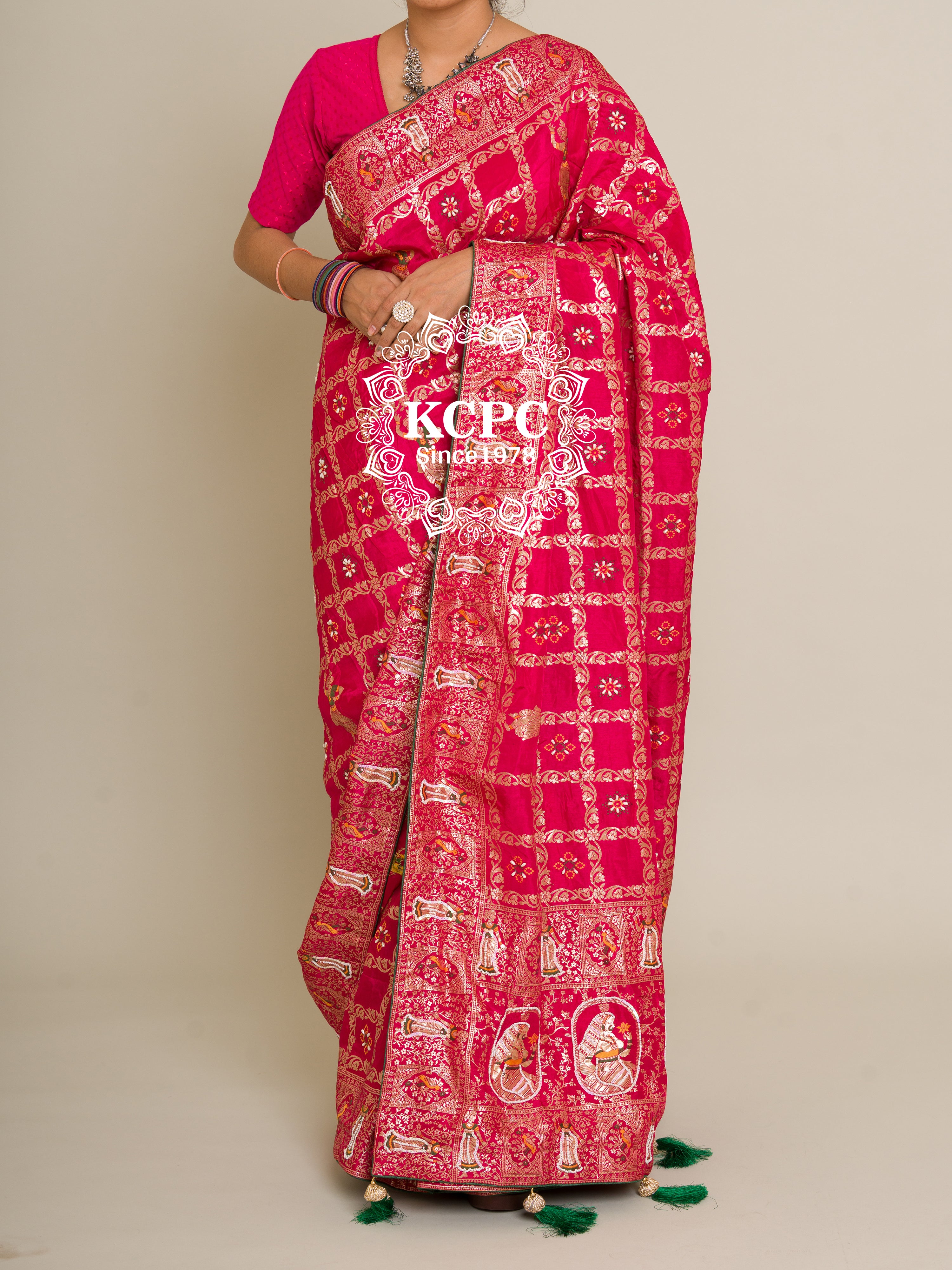Designer KCPC Rajwadi style Gharchola Bandhej Sarees with dabka and gu ...