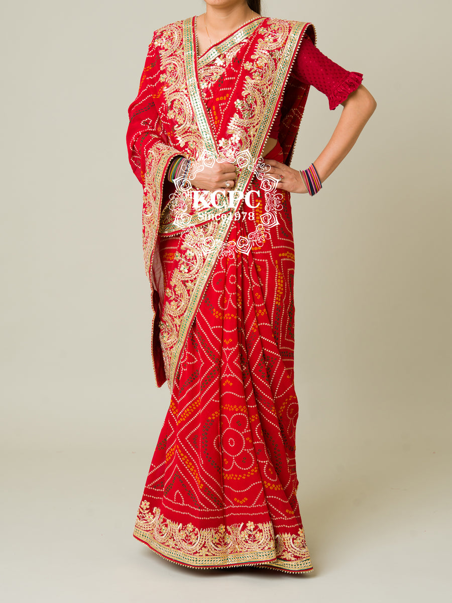 Pure Georgette Rajasthani Jaipuri Chunari Bandhej Gotapatti saree ...