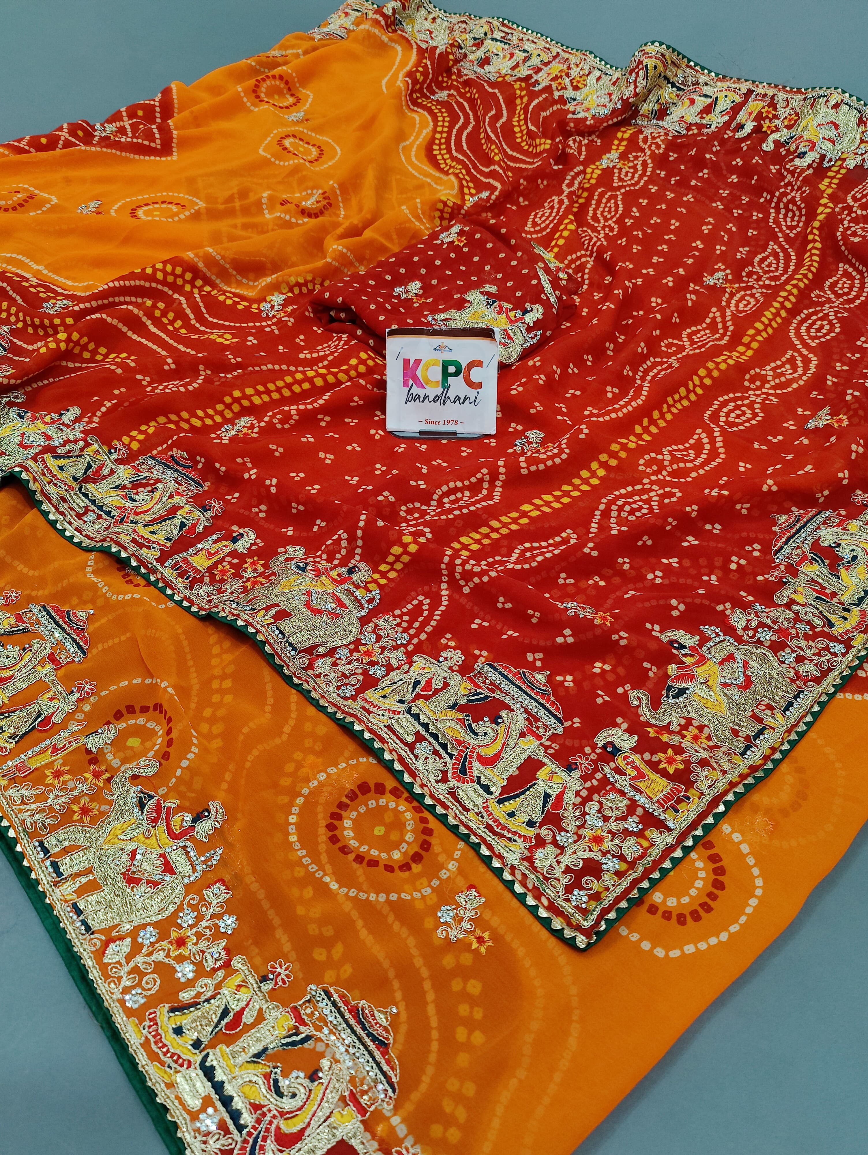 Jaipuri Rajasthani traditional chunari pila pure Georgette saree kcpc ...
