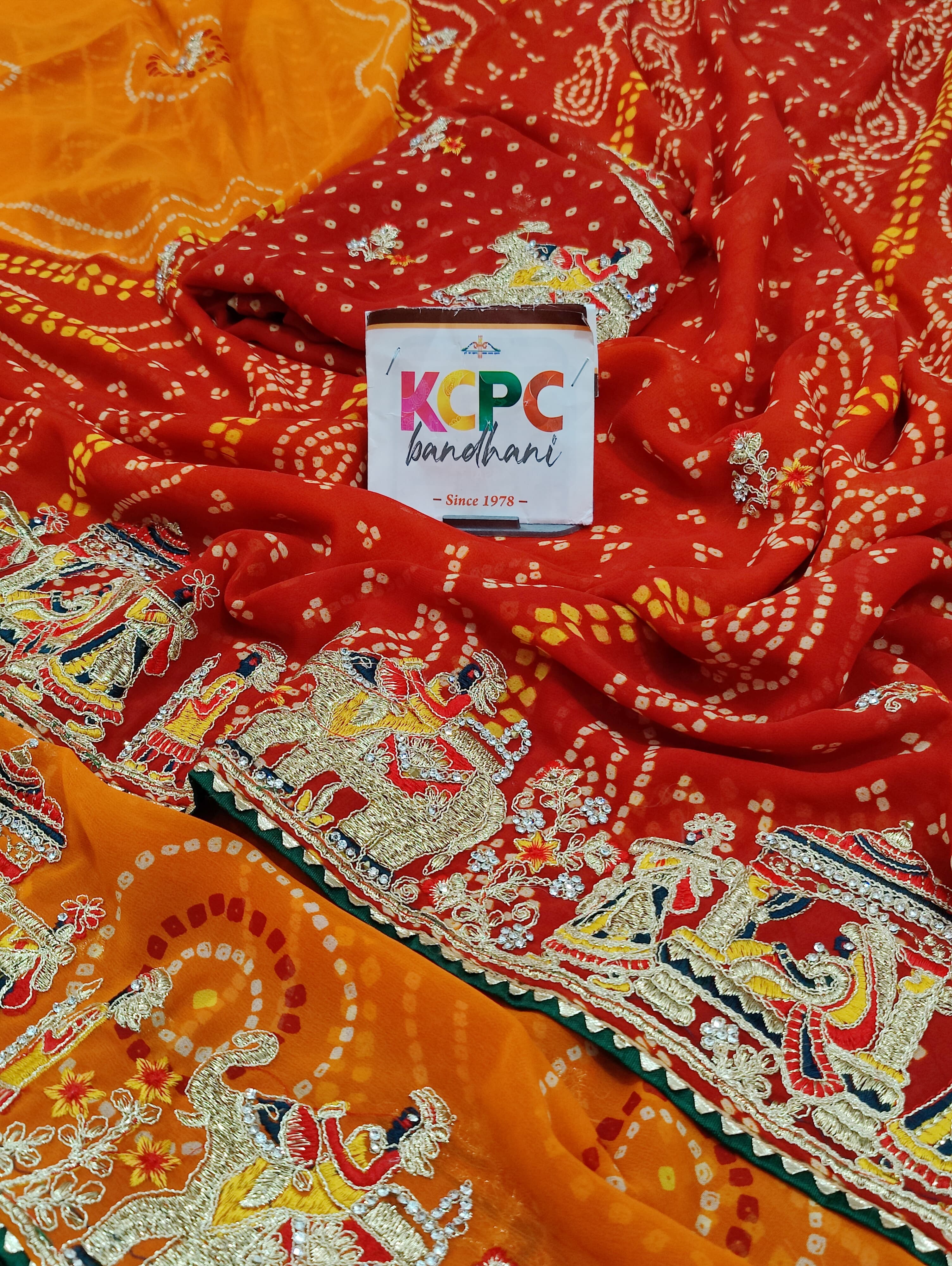 Jaipuri Rajasthani traditional chunari pila pure Georgette saree kcpc – KcPc Bandhani