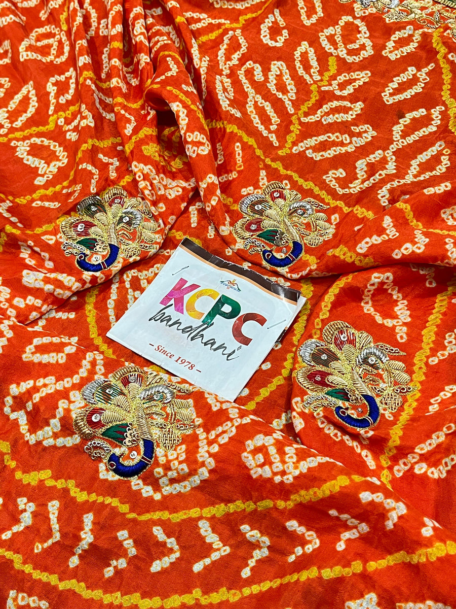 Latest Jaipuri Danka Work Pure Gaji Silk Bandhani Zardoji Work Ghatcho ...